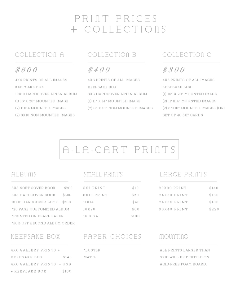 PRINT PRICES » B Couture Photography